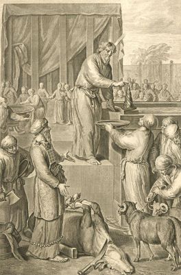 Dutch Bible Scenes - 1720 Engraving, Moses Consecrates Aaron