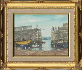 Nigel Hallard FRSA (b.1936) - Framed 1988 Oil, Mousehole Harbour