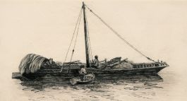 Excellent 19th Century Pen and Ink Drawing - A Barge