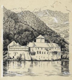 M. Sinclair - Early 20th Century Pen and Ink Drawing, Chateau on the Lake