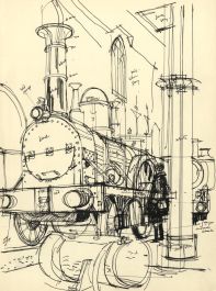 Paul Sharp - 1962 Pen and Ink Drawing, North Star Steam Train