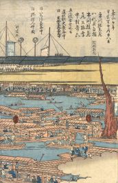 Late 19th Century Japanese Woodblock - Japanese Dock Scene