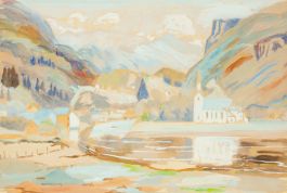 Gwen Wade - Late 20th Century Watercolour, Alpine Lane with Church