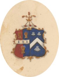 Late 19th Century Watercolour - Family Crest in Blue