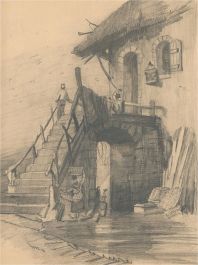 J. Reeve - 19th Century Graphite Drawing, Street Scene II