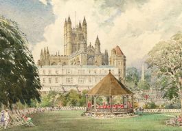 Arthur Cecil Fare RWA (1876-1958)- Watercolour, Bath Abbey From Parade ...