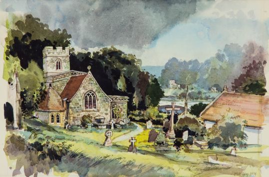 Bill Toop - 1974 Watercolour, Stourton Church