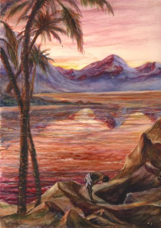 Francis Powell - Early 20th Century Watercolour, African Bay with Palms