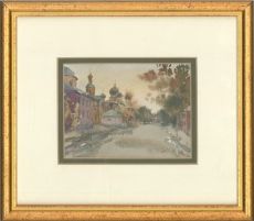 M.K. - Framed Miniature 1997 Watercolour, Russian Street Scene