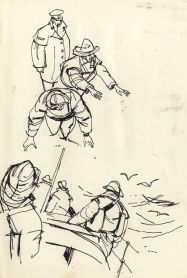 Paul Sharp - 1969 Pen and Ink Drawing, Lifeboat Men at Sea