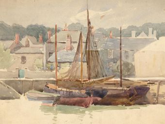 Charles Arthur Hannaford RBA (1887-1972) - Watercolour, Village Mooring