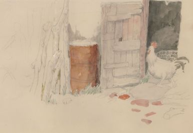 Harry Bush (1883-1957) - Mid 20th Century Watercolour, Chicken at the Gate