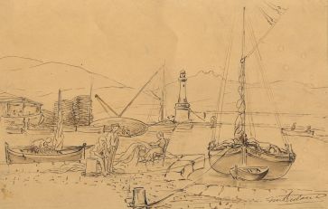 19th Century Pen and Ink Drawing - Harbour Scene