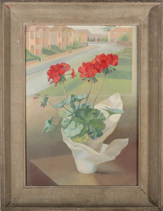 Phoebe Peto Willetts(1917-1978) - 1950 Oil, Geraniums In Suburban Paradise