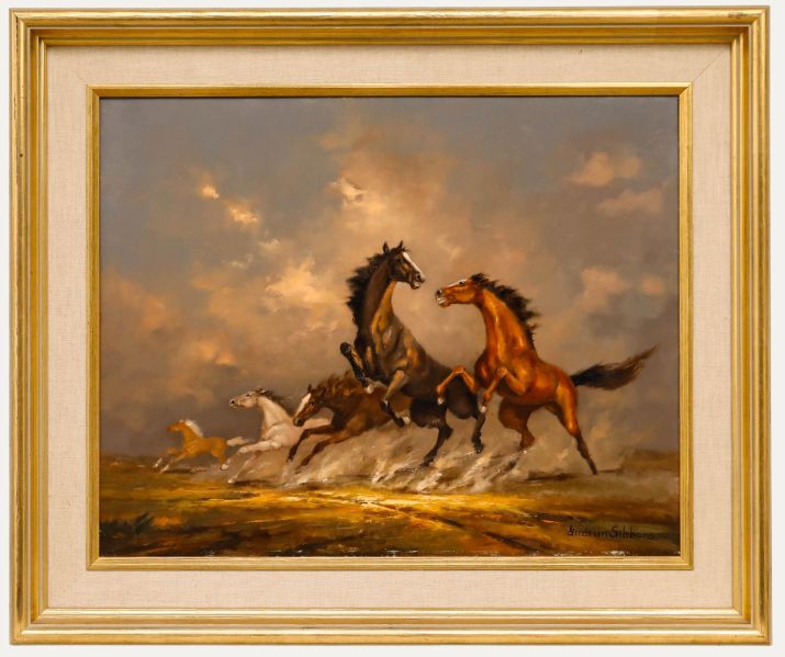 Gudrun Sibbons (1929-2020) - 20th Century Oil, Wild Stallions