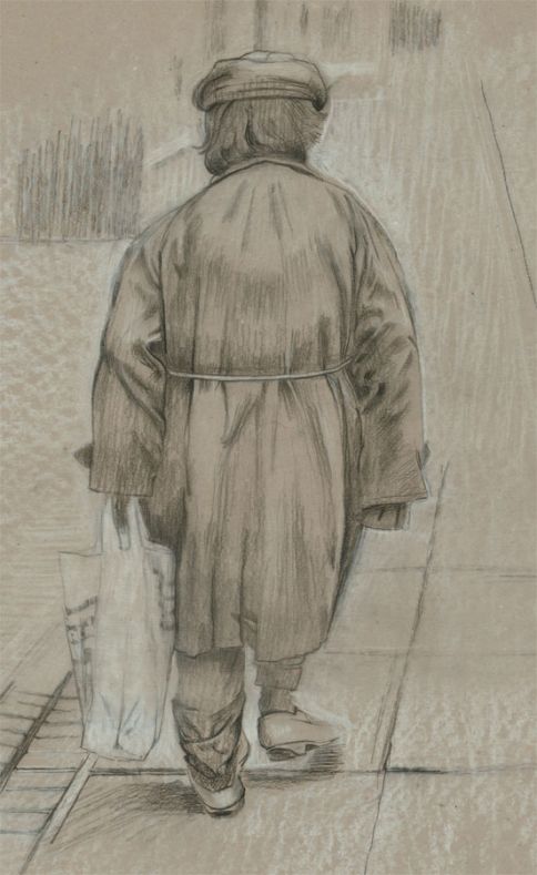 John Cherrington (1931-2015) - 20th Century Charcoal Drawing, Walking Away