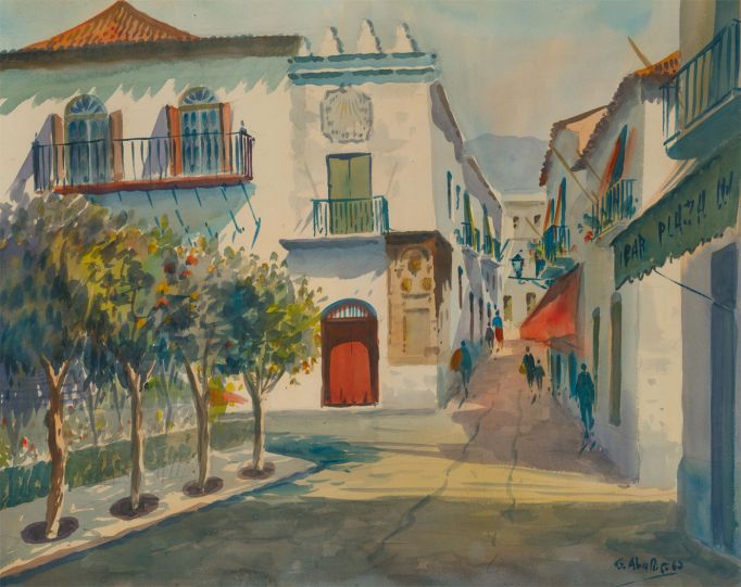 G. Abalos - 1967 Watercolour, Spanish Street Scene
