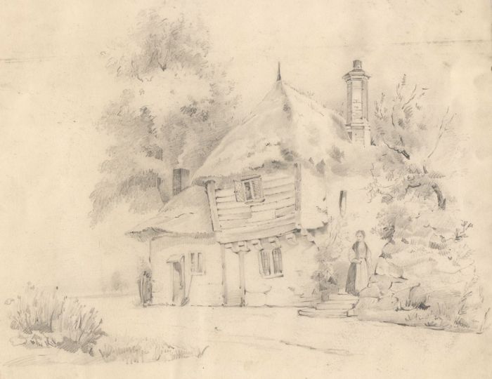 Fine 19th Century Pencil Drawing of Country Cottage