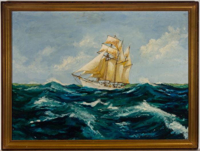 Clive Cobb - Signed & Framed 1971 Oil, Sailing Ship 'Hanna' in a Swell