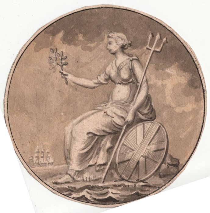 Miniature 19th Century Pen and Ink Drawing - Britannia