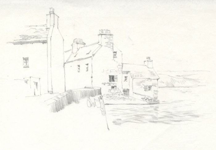 Mid 20th Century Graphite Drawing - Sketch of Coastal Scene