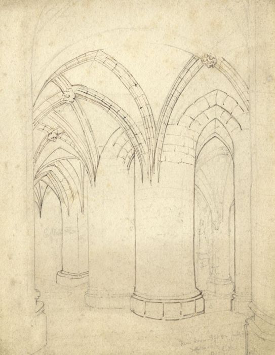 Elizabeth Petrie - 19th Century Graphite Drawing, Church Interior