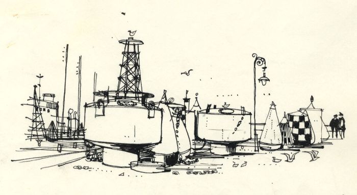 Paul Sharp - 1963 Pen and Ink Drawing, Trinity House Buoys