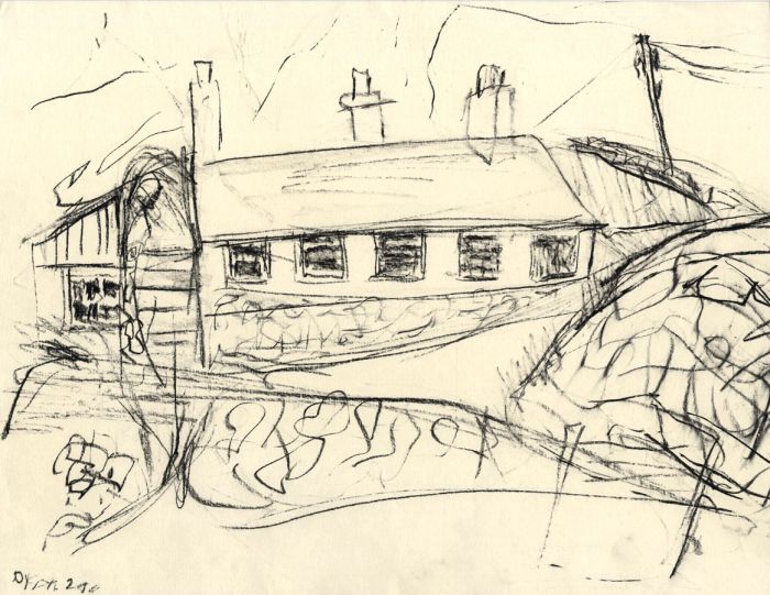 Julian Dyson - 1990 Chalk Drawing, Building in a Landscape