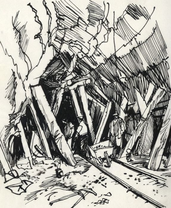 Paul Sharp - Mid 20th Century Pen and Ink Drawing, A Pause in the ...