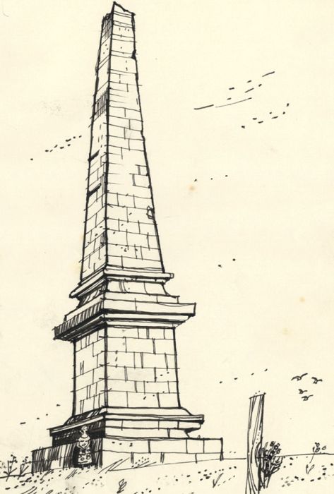 Paul Sharp - 1963 Pen and Ink Drawing, Obelisk, Hagley Park, Worcestershire