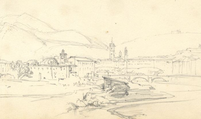 1867 Graphite Drawing - Italian Town View