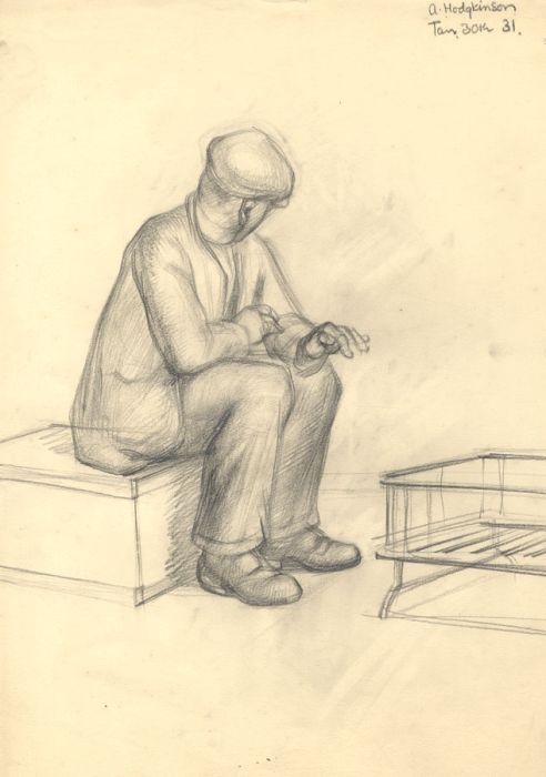 Alexander Hodgkinson - 1930 Graphite Drawing, Seated Workman