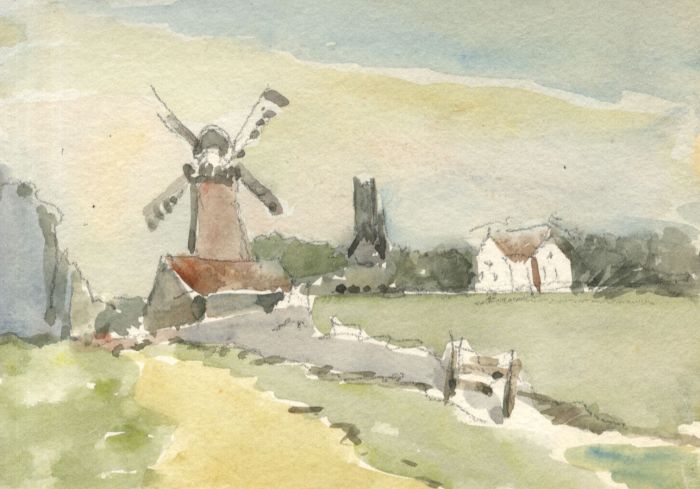 Ellen Mary Maria (Nellie) Eaton - Early 20th Century Watercolour, Windmill