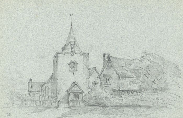 Rev Henry Robinson Wadmore - 1884 Graphite Drawing, Church