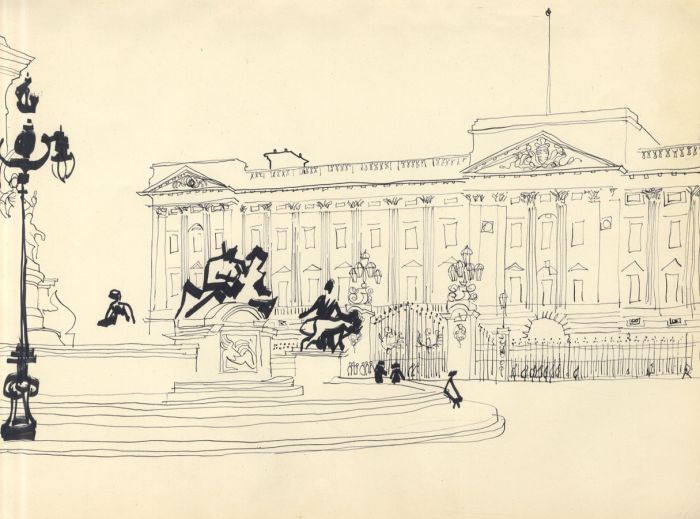 John Burningham - Mid 20th Century Pen and Ink Drawing, Buckingham Palace