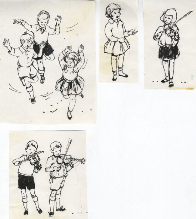 Paul Sharp - Four Mid 20th Century Pen and Ink Drawings - Young Musicians