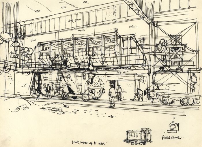 Paul Sharp - Mid 20th Century Pen and Ink Drawing, Diesel Shunter