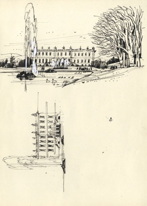 Paul Sharp - Mid 20th Century Pen and Ink Drawing, Chatsworth