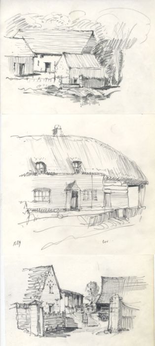 Frank S. Bowden - Early 20th Century Graphite Drawing, Farmstead