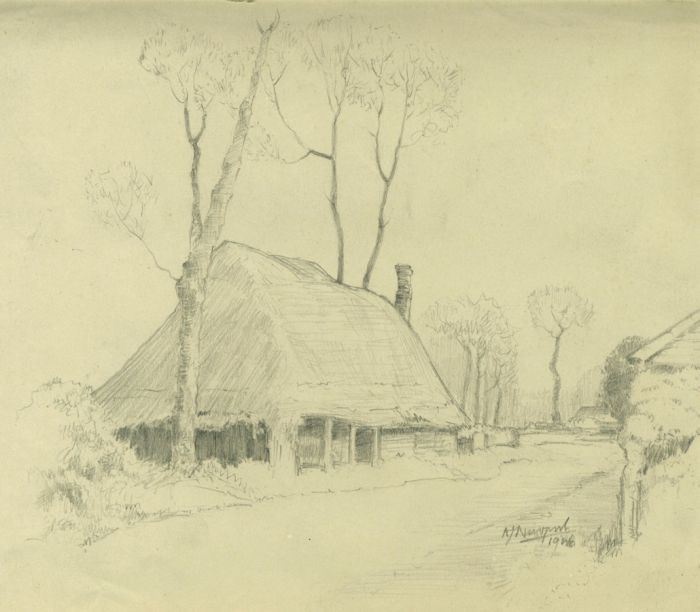 A. Newport - 1946 Graphite Drawing, Thatched Country Cottage