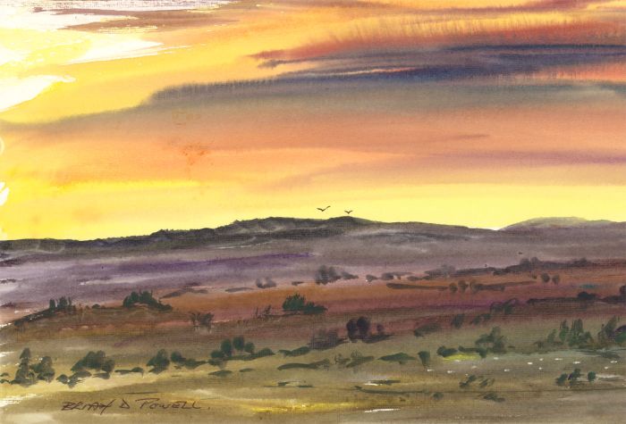 Brian David Powell - Signed 2002 Watercolour, Dawn Over Northumberland
