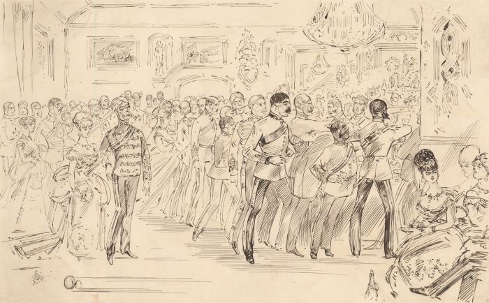 Charles William Cole - Late 19th Century Pen and Ink Drawing, Society Scene