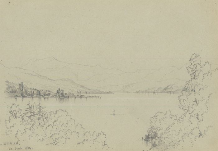William Waterhouse - 1864 Graphite Drawing, Lake at Zurich