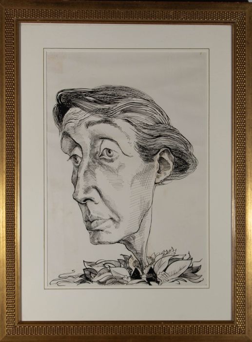 Contemporary Pen and Ink Drawing - Caricature Of Virginia Woolf