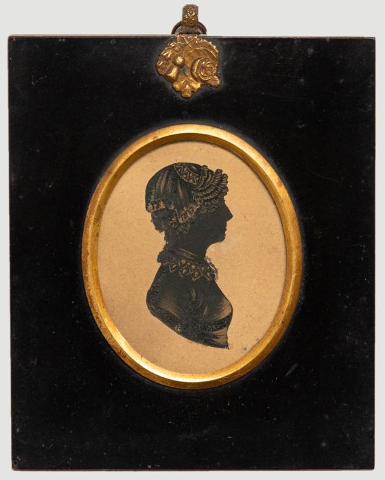 Miniature 19th Century India Ink - Silhouette of Mrs C. Edgar