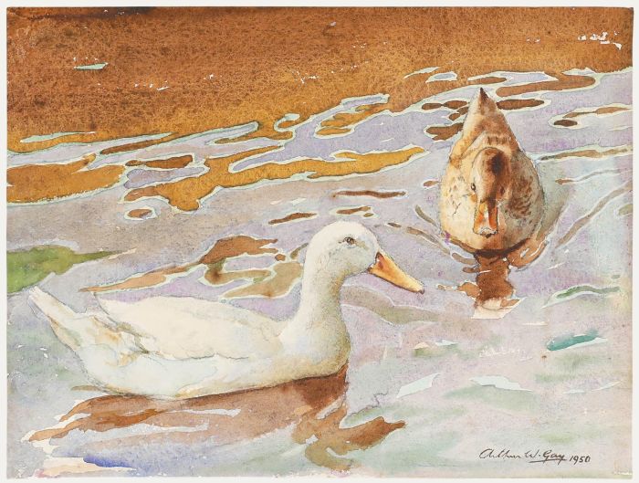Arthur Wilson Gay (1901-1958) - 1950 Watercolour, Ducks on the River