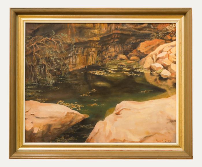 Gwen Clay - Framed 20th Century Oil, Pool of the Dreamtime