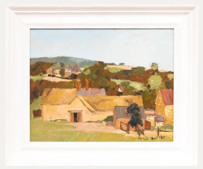 David Britton - Framed Contemporary Oil, Farms on a Hill