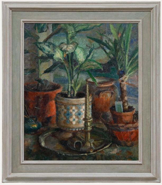 Pauline Plummer (b.1933) - Framed Oil, Still Life of Potted House Plants