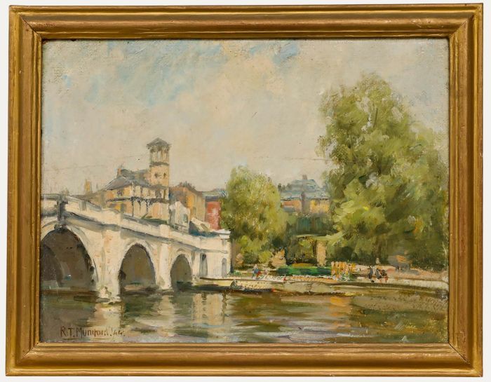 Robert Thomas Mumford - Framed 1944 Oil, The Thames at Richmond Bridge